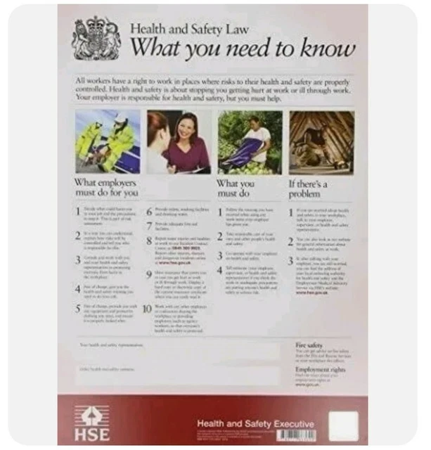 HEALTH AND SAFETY Law Poster Official HSE Workplace Information Posters ...