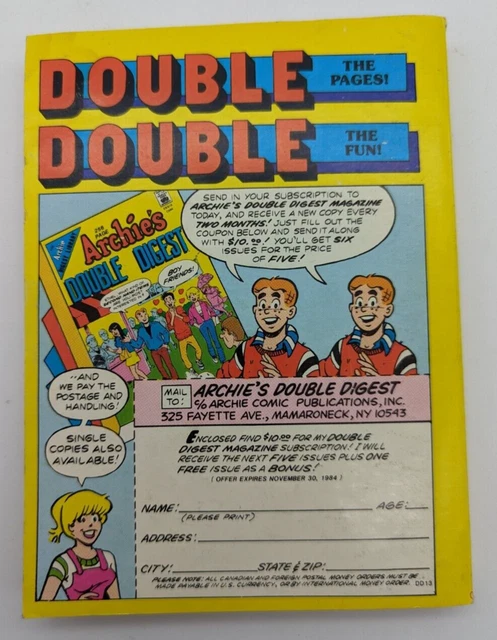 ARCHIE'S DOUBLE DIGEST Magazine #13 Comic 1984 Comedy Humor Flea Market ...