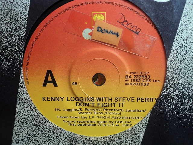 KENNY LOGGINS WITH Steve Perry "Don't Fight It" 1982 CBS Oz 7" 45rpm $3 ...