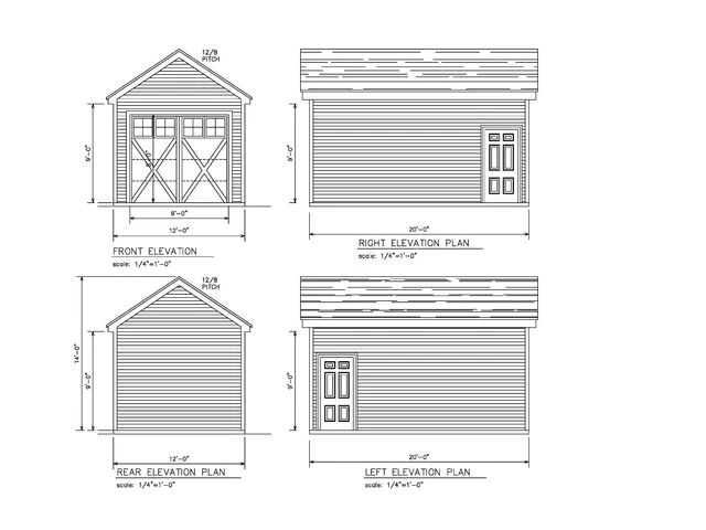 12'X20'- 20'X12' ONE Car Garage Plans Hip Roof Garage Plan 22-1220-Hip ...