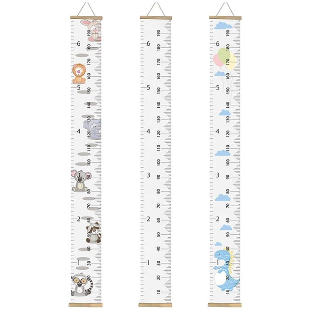 KIDS GROWTH CHART Fabric Canvas Height Measurement Ruler Wood Frame ...