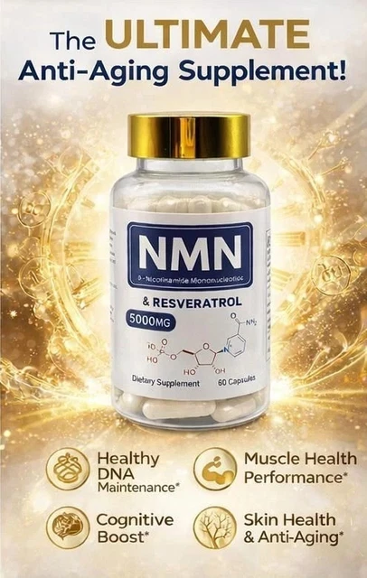 NMN + RESVERATROL 60 Capsules Anti-aging Antioxidant Supplement Health ...