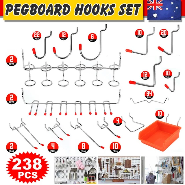 238PACK PEGBOARD HOOKS Set Peg Board Hanger Organzier Kit Bins Part ...