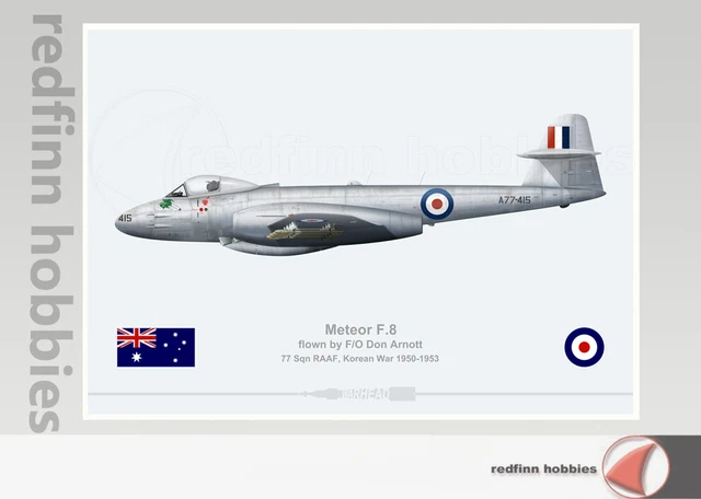 WARHEAD ILLUSTRATED METEOR F.8 77 Sqn RAAF A77-415 Aircraft Print £17. ...
