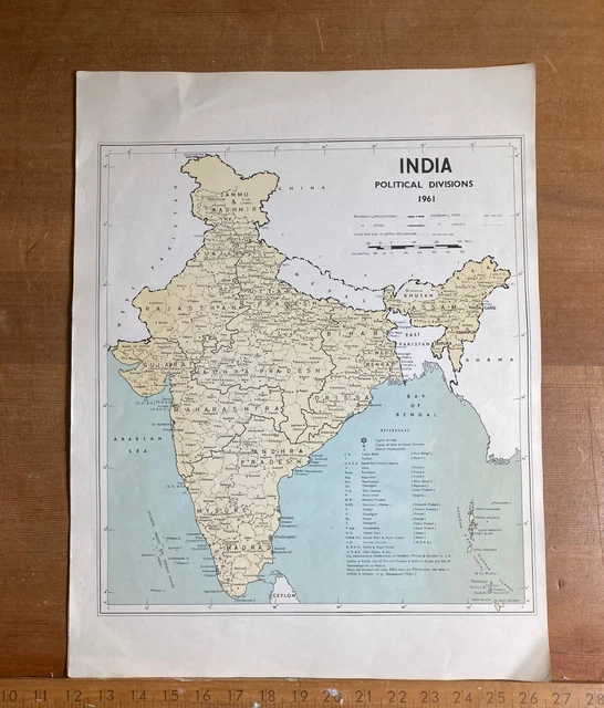 VINTAGE MAP OF India , Political Divisions, 1961 £24.99 - PicClick UK