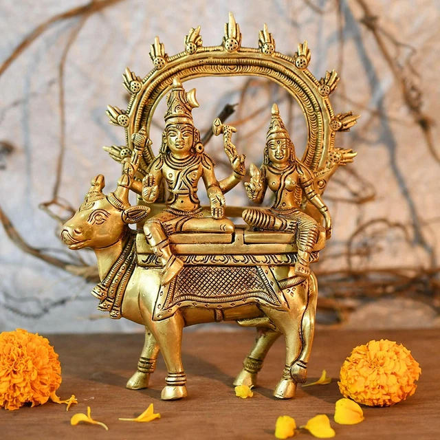 BRASS SHIVA IDOL Hindu God Shiva Parvati Idol Sitting On Nandi Statue £ ...