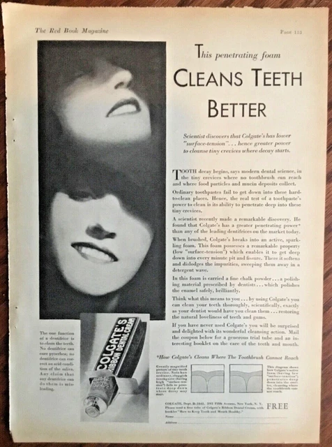 COLGATE TOOTHPASTE AD 1929 original vintage 1920s art print portrait ...