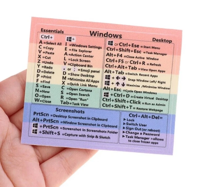 SHORTCUT CHEAT SHEET Sticker Keyboard Reference Windows Word Excel ...