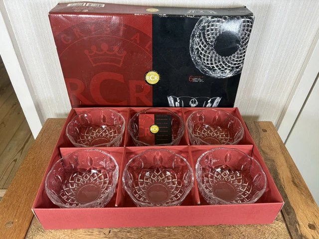 VINTAGE BOXED SET Of 6 RCR Royal Crystal Rock Opera Lead Crystal Small ...