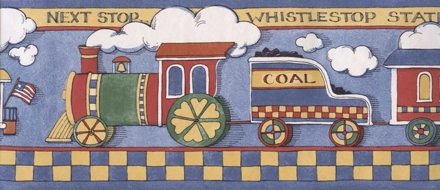 VINTAGE STEAM TRAIN Wallpaper Border - 30 feet length - "FREE SHIPPING ...