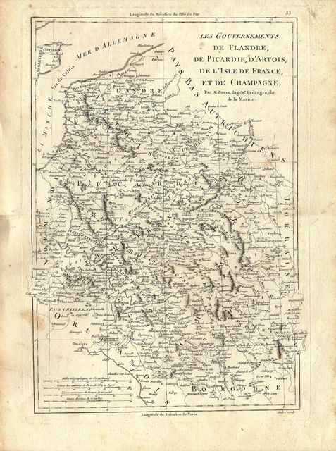CARTA GEOGRAFICA ANTICA FRANCIA FIANDRE PICARDIA ILE DE FRANCE 1775 ...