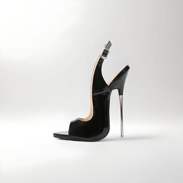 METAL STILETTO SLINGBACK high heels fetish sexy dominatrix size UK4-13 ...