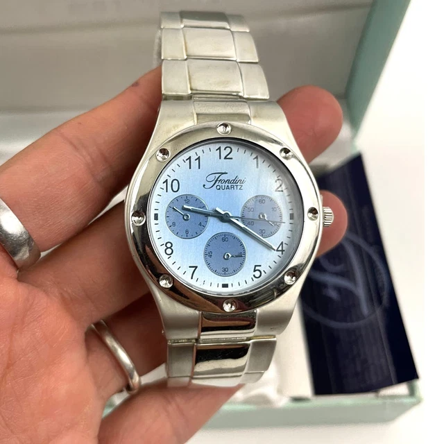 FONDINI WATCH SILVER Blue Face Quartz Womens Original Box Swiss Driven ...