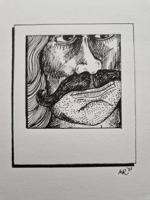 ORIGINAL INK ILLUSTRATION: Polaroid: 'Mustache 2025' by Michelle Ranson ...