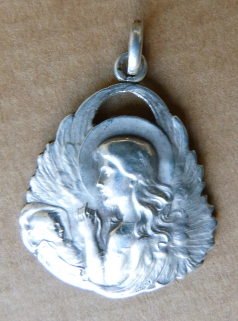 ANGE MÉDAILLE PENDENTIF ARGENT massif signé RASUMNI vers 1900 silver ...