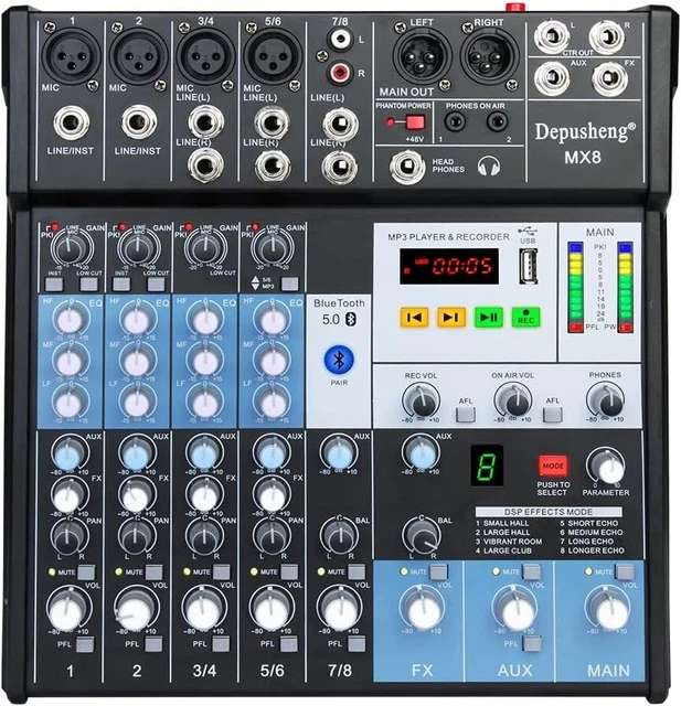 DEPUSHENG MX8 MIXER audio professionale scheda audio Controller DJ a 8 ...