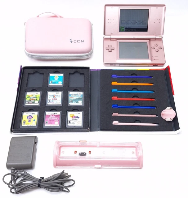 NINTENDO DS LITE Pink Console USG-001 Lot w/Games Case Charger Bundle ...
