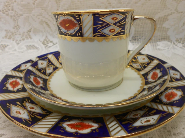 ANTIQUE VINTAGE QUEENS China Tea Set Trio Regency Blue Gold Gilt C1900 ...
