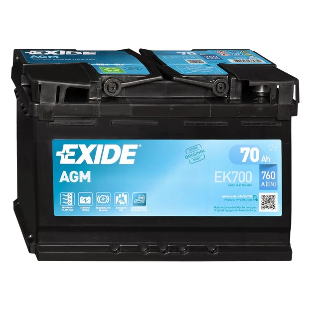 EXIDE 70AH AUTOBATTERIE EK700 AGM EN760A 12V Start-Stop Starterbatterie ...