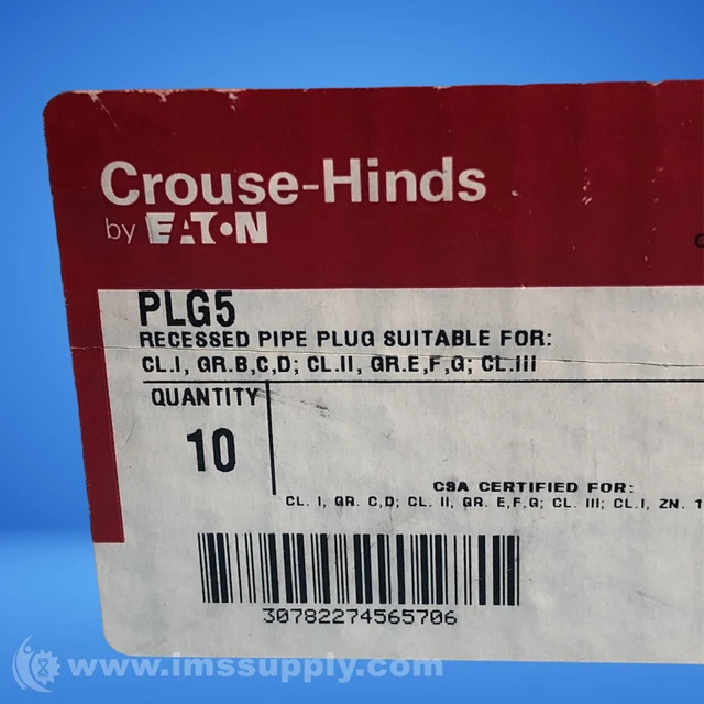 CROUSE HINDS PLG5 Box of 10 Recessed Head Conduit Plug 9394 $188.32 ...