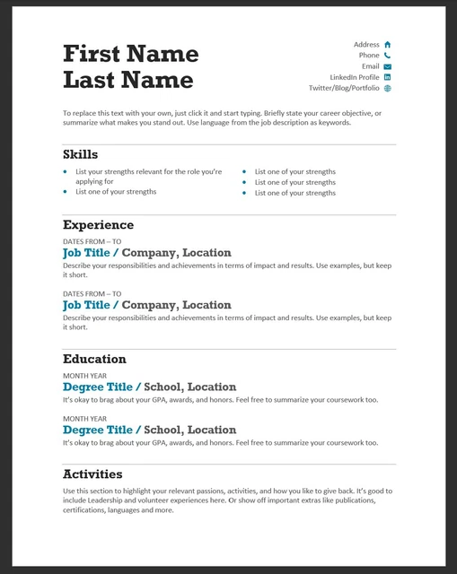 CV IN ENGLISH Template Resume Template Easy To Edit Template In Word 5 