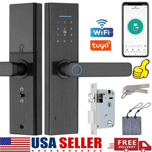 FINGERPRINT SMART FRONT Door Lock w/ Handle Set WiFi APP Keyless Entry ...
