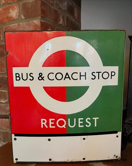 1950’S LONDON TRANSPORT Bus & Coach Stop Request Enamel Sign £307.52 ...