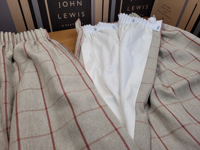 JOHN LEWIS MTM W258 x D211cm Classic Check Pencil Pleat Curtains RRP £ ...