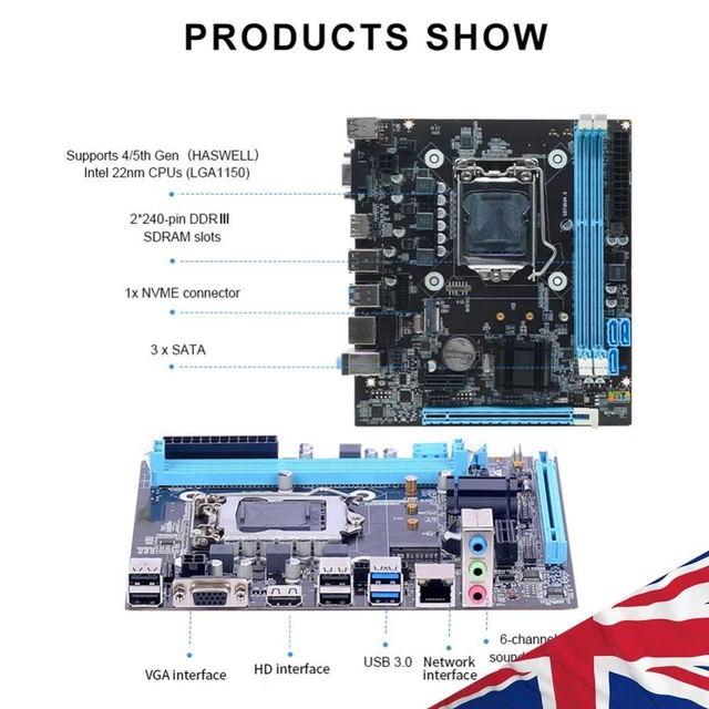 H81 MOTHERBOARD VGA+HDMI-COMPATIBLE+RJ45 Port Micro-ATX LGA1150 PC Main ...