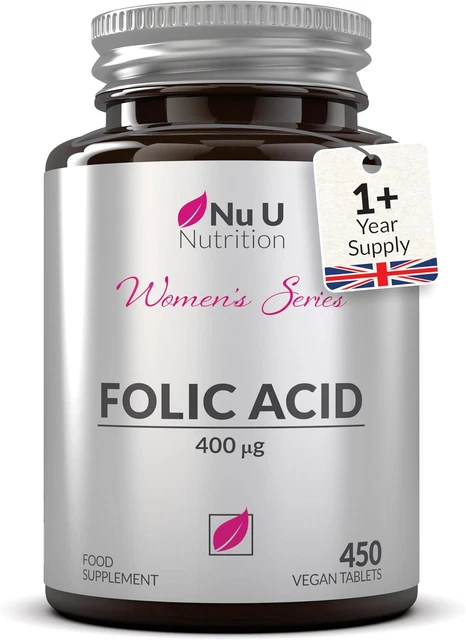 FOLIC ACID 400 Mcg - 450 Vegan Tablets - 15 Month Supply - High ...