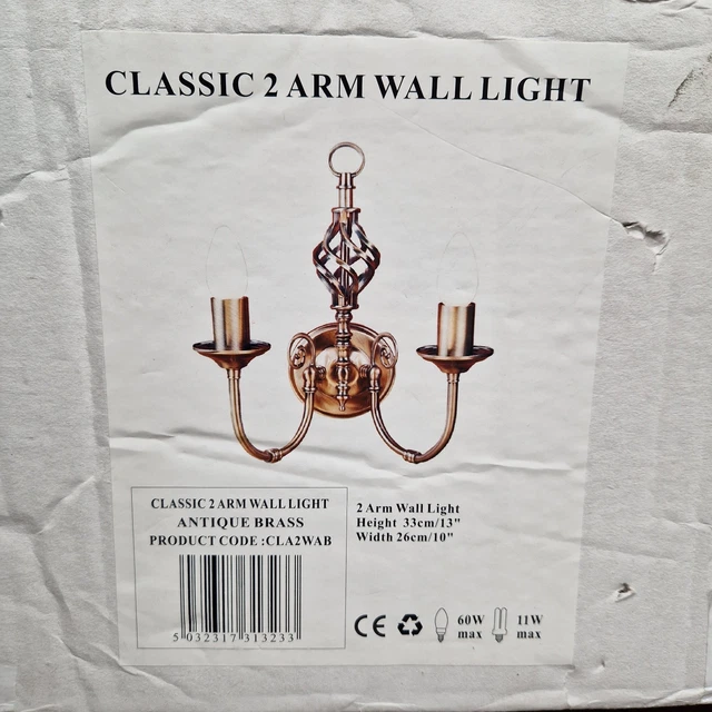 ANTIQUE BRASS CHANDELIER Wall Light Collection 2 Arm PAIR Open Box $90. ...