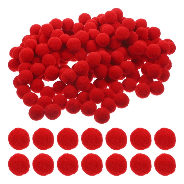 200PCS MINI CRAFT Pom Poms - 25mm Red Fuzzy Balls - Soft Yarn Pompoms ...