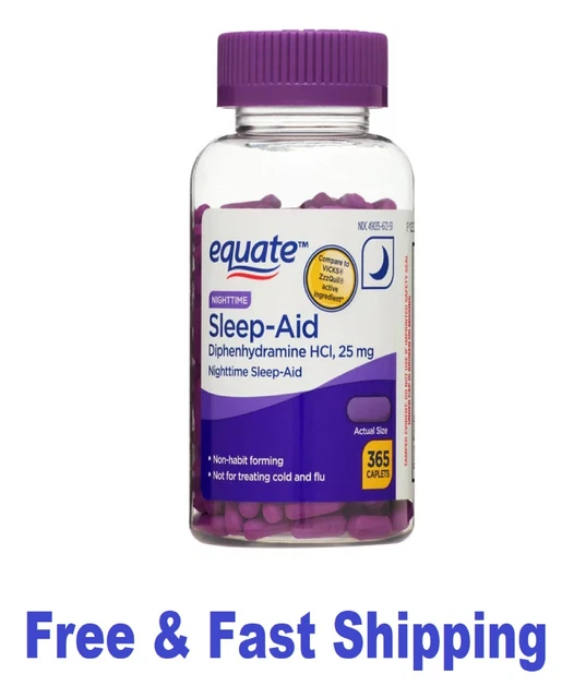 EQUATE DIPHENHYDRAMINE HCI Nighttime Sleep-Aid Caplets, 25 mg, 365 ...