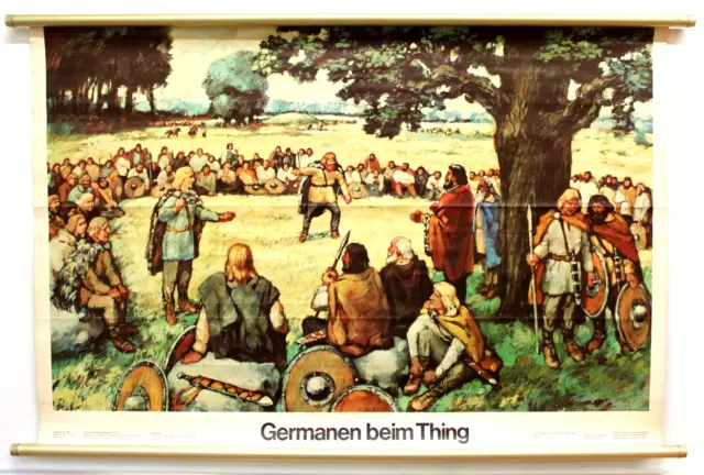 ANTIKE SCHULKARTE ROLLKARTE Schulwandkarte "Germanen beim Thing" Papier ...