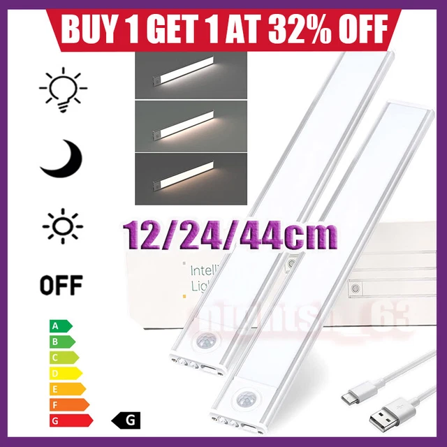 STRIP LIGHT LED PIR Motion Sensor USB Rechargeable Magnetic Cabinet ...