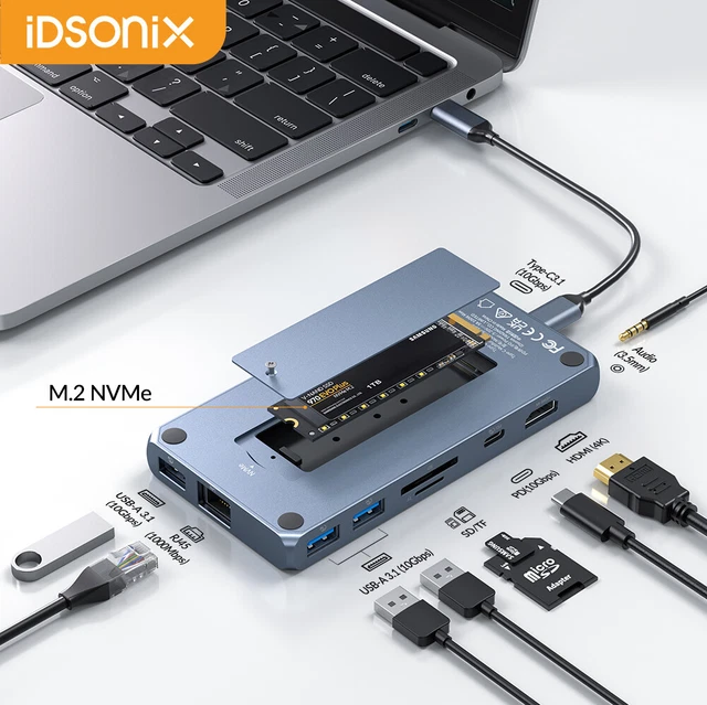 IDSONIX M.2 NVME SSD Case 10IN1 USBC3.2 Hub Docking Station Dual ...