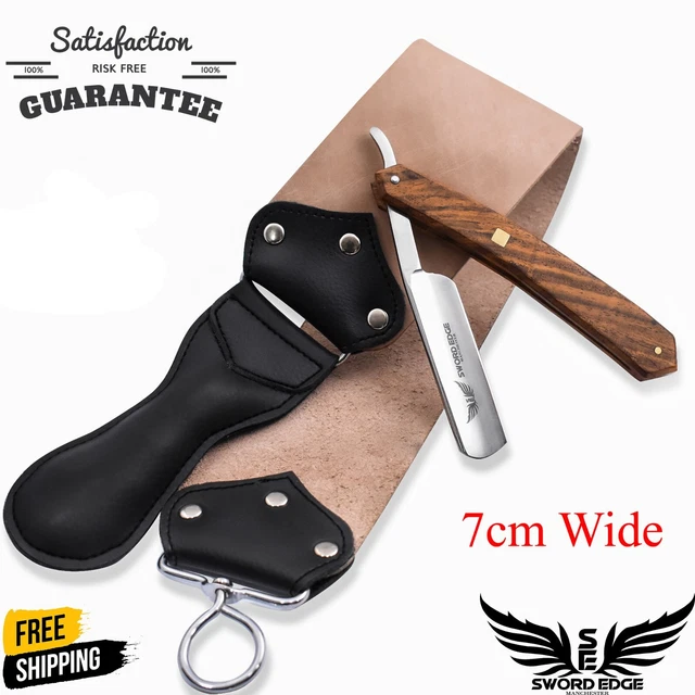 BARBER SALON STRAIGHT CUT THROAT RAZOR WITH LEATHER STROP 7cm ...