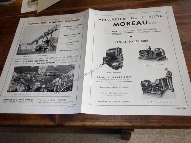 1935.PUBLICITÉ APPAREILS DE levage Moreau (treuil monte-charge). EUR 58 ...