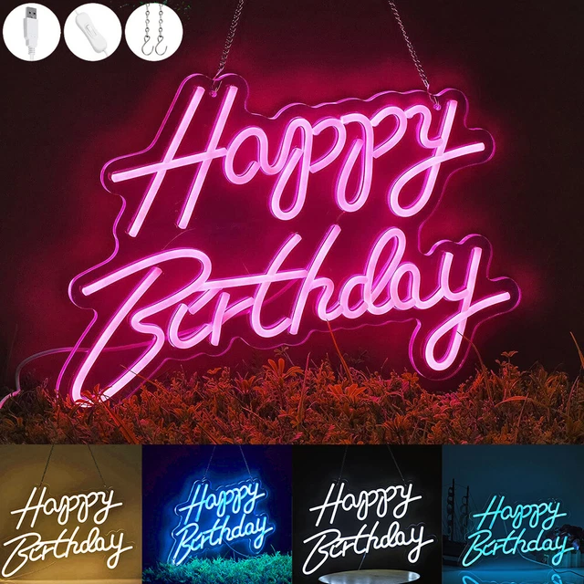 HAPPY BIRTHDAY LED Neon Sign Night Light USB Hanging Wall Lamp Bar ...