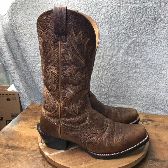 ARIAT TOMBSTONE WESTERN Boots Men 10EE Roughed Brown Leather Square Toe ...
