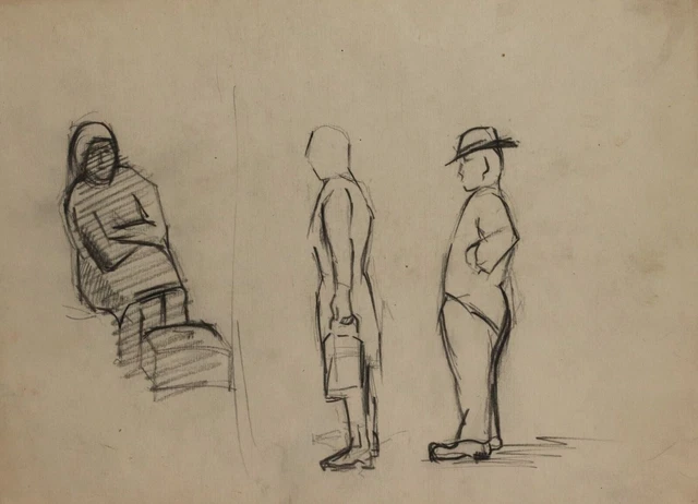 GENUINE PENCIL DRAWING figures portrait sketch £76.94 - PicClick UK