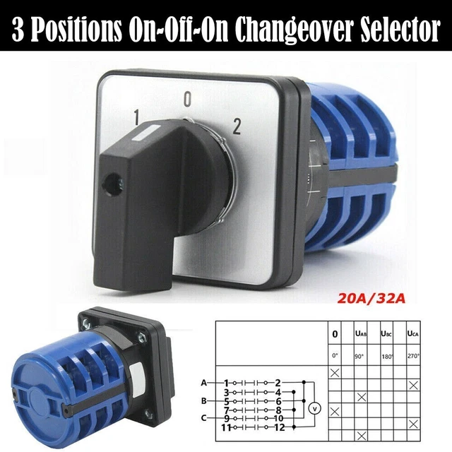 LW26-20A/32A 3 POSITIONS-ON/OFF/ON-CHANGEOVER Selector Control Rotary ...