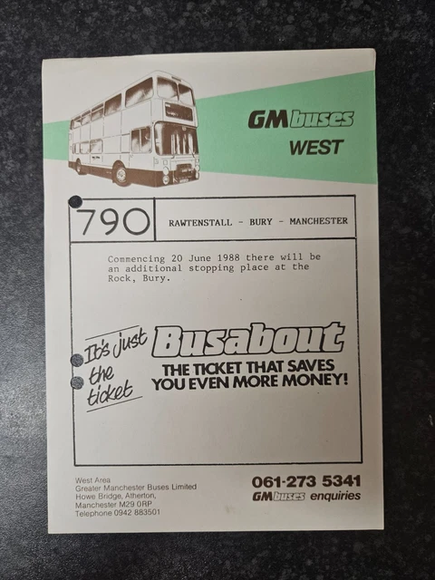 GREATER MANCHESTER TRANSPORT Timetable Bus Leaflet GM Buses ABJXA1.58 ...