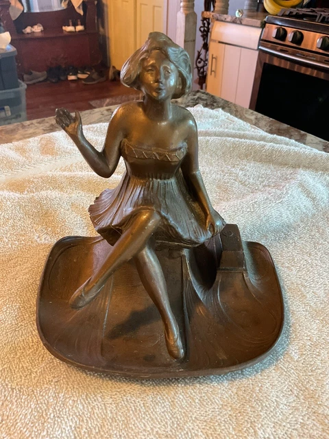 VINTAGE LG ART DECO Woman Girl Seated Bronze Ashtray / Tray £155.77 ...