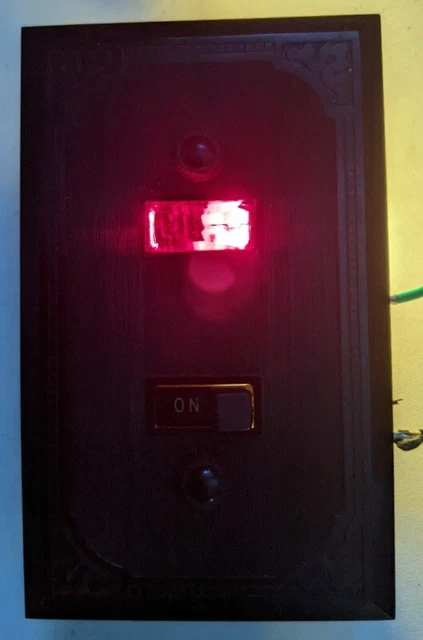 VINTAGE WALL TOGGLE switch with brown cover plate and red ''ON'' light ...