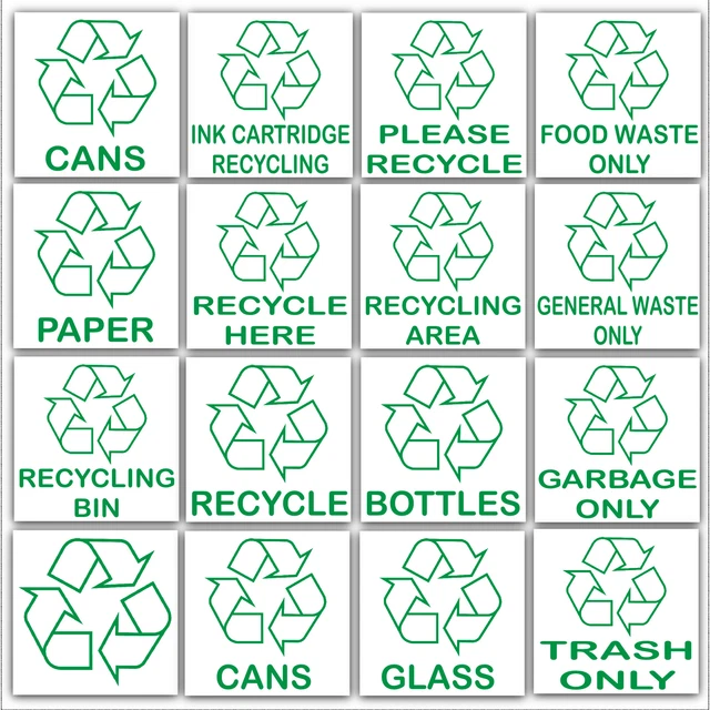 RECYCLE SIGNS CANS Bottles Glass Paper Waste Bin Plastic Logo External ...