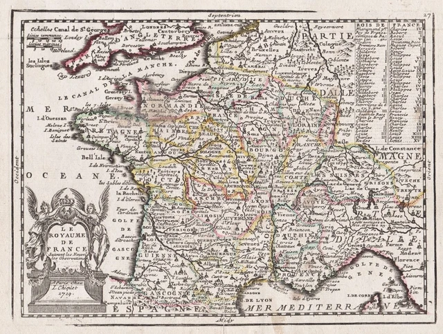 FRANCE CARTE MAP Gravure Engraving Chiquet 1719 EUR 74,68 - PicClick FR
