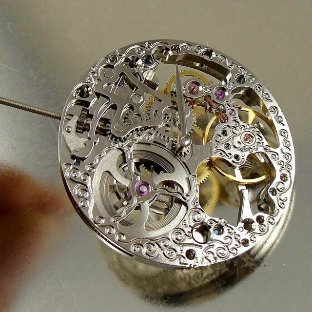 17 JEWELS MECHANICAL Silver Skeleton Hand Winding Watch Movement For ...
