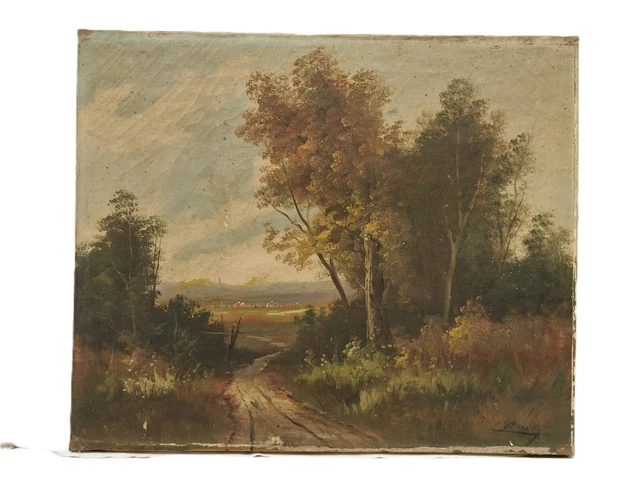 ANCIEN TABLEAU / Huile sur toile signée CATROU , paysage , barbizon ...