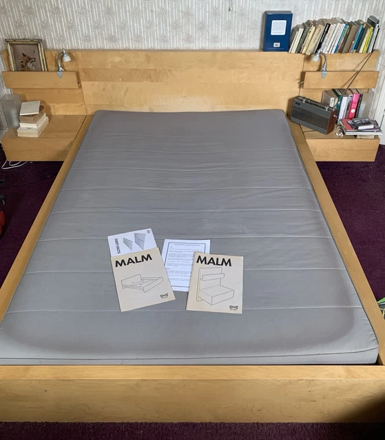 IKEA MALM DOUBLE bed w/headboard, bedside tables, pine, & Hogbö double mattress £75.00 - PicClick UK